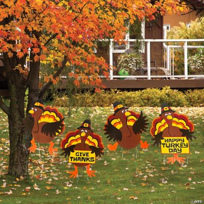 18 3/4" – 22 3/4" Tumbling Thanksgiving Turkey Yard Signs – 4 Pc.