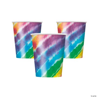 9 oz. Tie-Dyed Rainbow Striped Disposable Paper Cups - 8 Pc. - Discontinued
