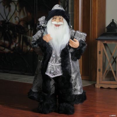 Northlight - 24" Standing Santa Claus in Silver and Black with Gifts ...