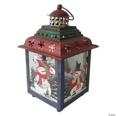 Northlight - Green Red and Blue Snowman Christmas Candle Lantern 11"