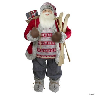 Northlight - 4' Standing Santa Christmas Figure with Skis and Fur Boots