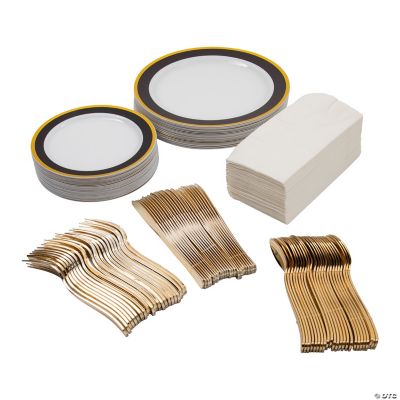 196 Pc. Premium Black & Gold Tableware Kit for 24 Guests