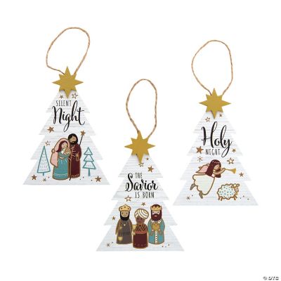 5" Rustic Wood Nativity Characters Christmas Tree Ornaments - 12 Pc.