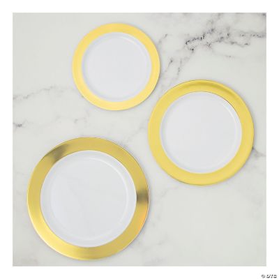 Gold Rim Plastic Party Plates Kit 30 Count | Oriental Trading