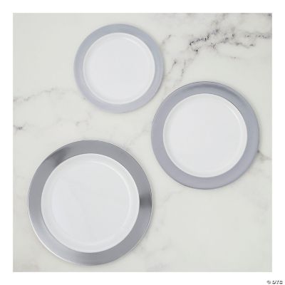 Silver Rim Plastic Party Plates Kit 30 Count | Oriental Trading
