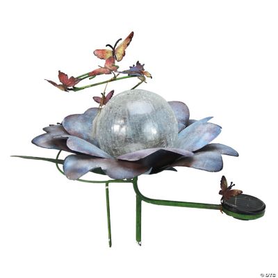 DAK 15" Blue LED Lighted Solar Powered Flower Garden Lawn Stake