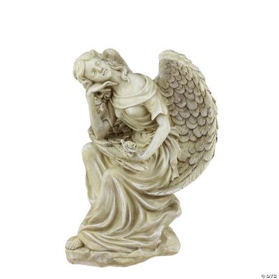 Northlight 12" Ivory Daydreaming Angel with Rose Outdoor Patio Garden ...