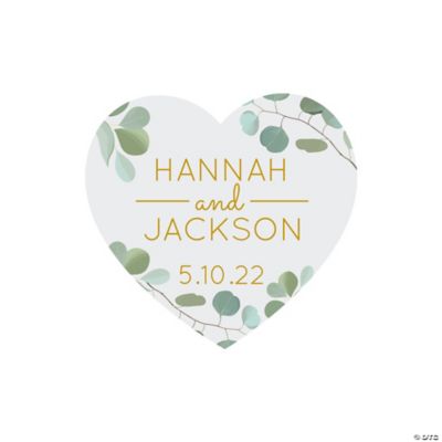 Bulk 144 Pc. Personalized Greenery Heart-Shaped Stickers - Discontinued