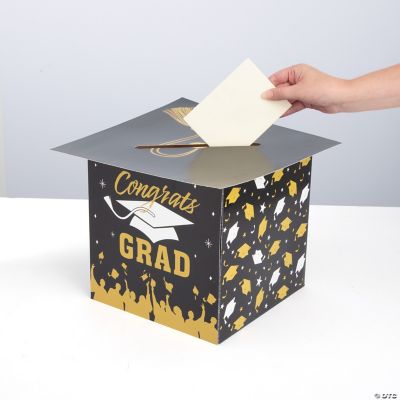 10" x 10" Congrats Graduation Cap Black Cardstock Card Box | Oriental ...