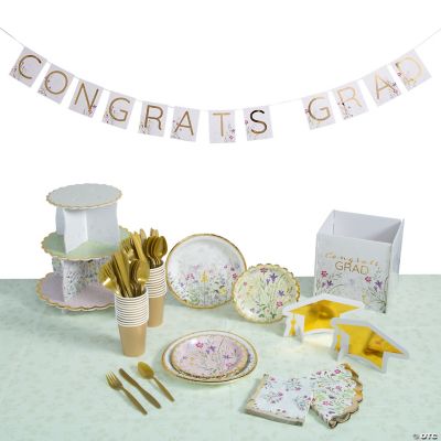 354 Pc. Deluxe Cottagecore Graduation Decor & Tableware Kit for 24