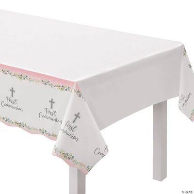 54" x 108" My First Communion Pink Plastic Tablecloth - Discontinued