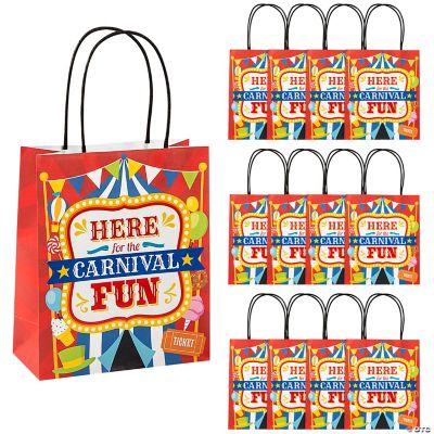 7 1/2" x 9" Medium Carnival Paper Gift Bags - 12 Pc.