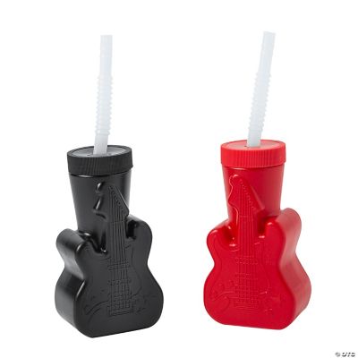 14 oz. Guitar-Shaped Reusable BPA-Free Plastic Cups with Lids & Straws ...