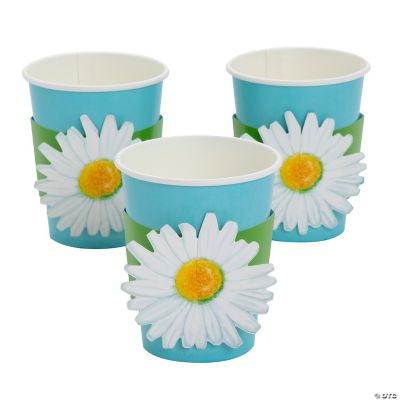 9 oz. Daisy Party Bright Blue Disposable Paper Cups with Sleeves - 8 Ct ...