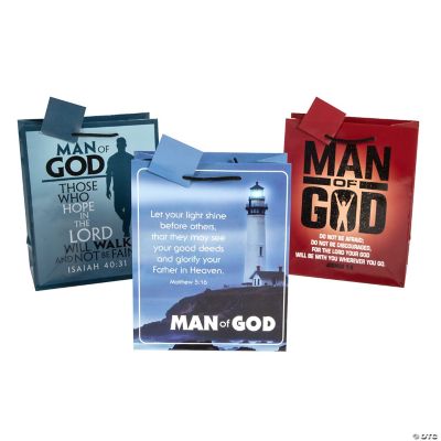 7 1/4" x 9" Medium Man of God Gift Bags with Tags - 12 Pc.