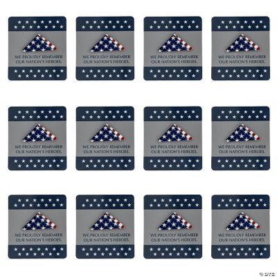 3/4" Patriotic Folded American Flag Metal Pins with Card - 12 Pc ...