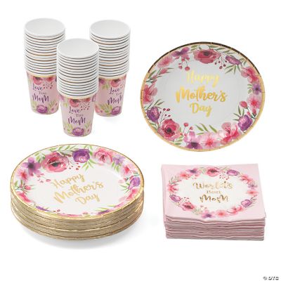 144 Pc. Mother’s Day Floral Party Tableware Kit for 48 Guests