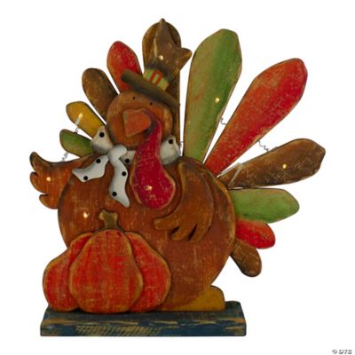 Northlight 13" Lighted Turkey With a Pumpkin Thanksgiving Tabletop Decor