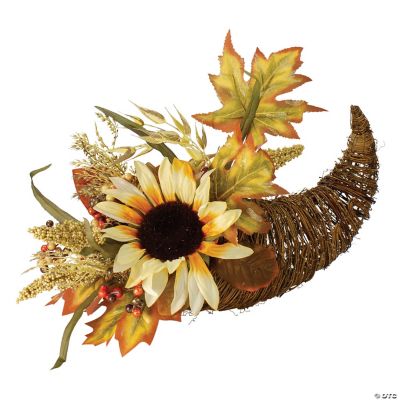 Northlight 12" Fall Harvest Sunflower and Pumpkin Cornucopia Decoration