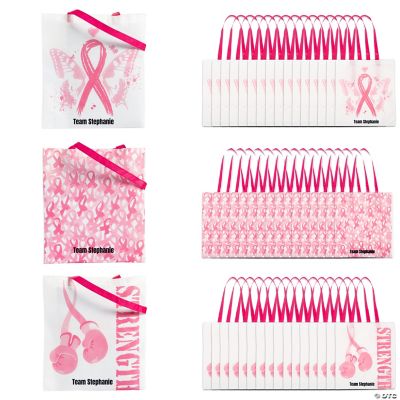 15" x 17" Bulk 48 Pc. Personalized Large Pink Ribbon Tote Bags ...