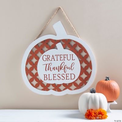Grateful, Thankful, Blessed Pumpkin Wall Sign | Oriental Trading