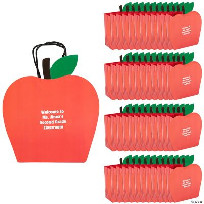 6 1/2" x 7 1/4" Bulk 48 Pc. Personalized Medium Apple-Shaped Gift Bags