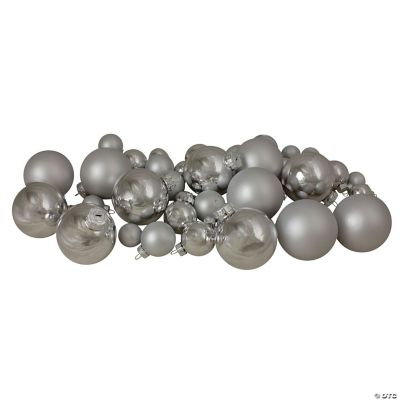 Northlight 2.5" Shiny and Matte Silver Glass Ball Christmas Ornaments ...