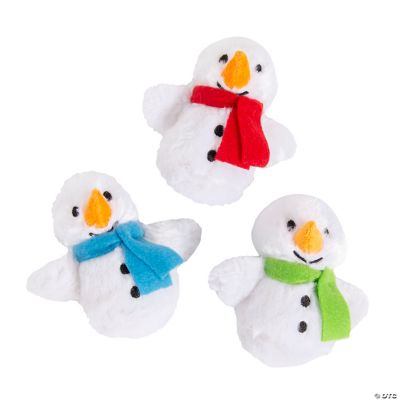 4 1/2" x 4 1/2" Fuzzy Stuffed White Snowmen with Scarf - 12 Pc.