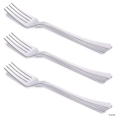 Kaya Collection Shiny Metallic Groove Silver Plastic Forks (600 Forks)