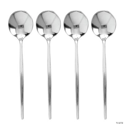 Kaya Collection Shiny Silver Moderno Disposable Plastic Dinner Spoons ...