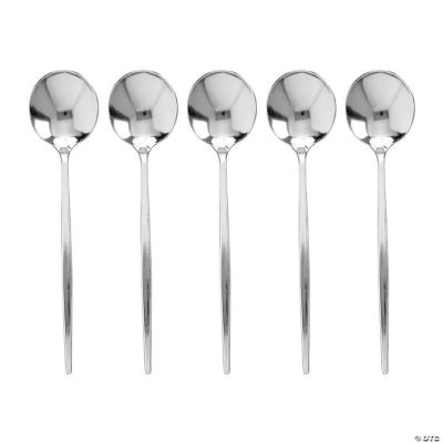Kaya Collection Shiny Silver Moderno Disposable Plastic Dessert Spoons ...