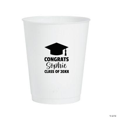 16 oz. Bulk 50 Ct. White Graduation Party Plastic Stadium Reusable ...
