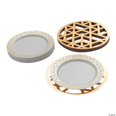 Gold Geometric Charger & Dinner Plate Kit for 24 Guests | Oriental Trading