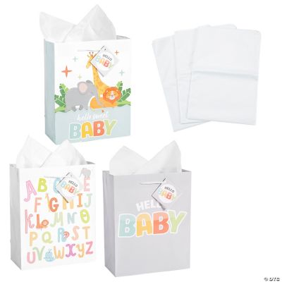 7 1/4" x 9" Medium Baby Paper Gift Bags & Tissue Paper Kit - 72 Pc ...
