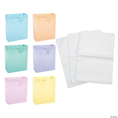 7 1/4" x 9" Medium Pastel Paper Gift Bags & Tissue Paper Kit - 72 Pc ...