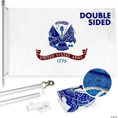 G128 5 Feet Tangle Free Spinning Flagpole Silver US Army Flag Double ...