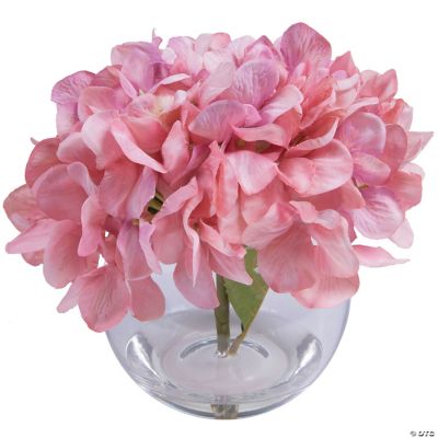 Vickerman 9" Artificial Pink Hydrangea in Glass Bubble Vase