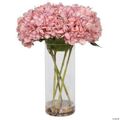 Vickerman 21" Artificial Pink Hydrangea Bouquet in 10" Glass Vase with ...