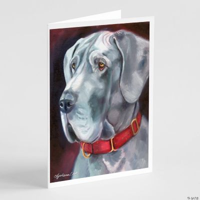 Caroline's Treasures Great Dane Natural Ears Red Collar Greeting Cards ...