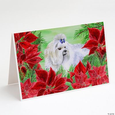 Caroline's Treasures Maltese Poinsettas Greeting Cards and Envelopes ...