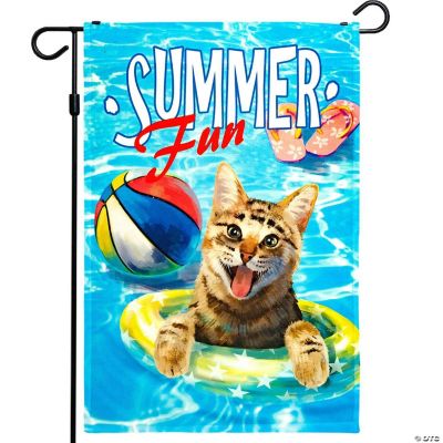 G128 Summer Fun with Cat in Pool Garden Flag, Rustic Holiday Seasonal ...