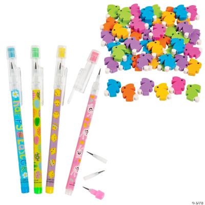 Bulk 192 Pc. Easter Pencils with Bunny-Shaped Erasers Kit