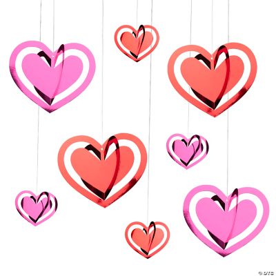 10" - 12" 3D Valentine Hanging Foil Heart Ceiling Decorations - 8 Pc.