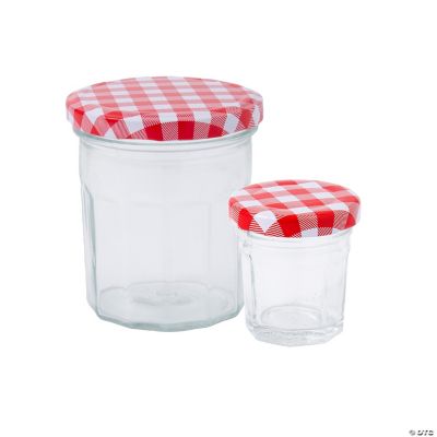 Large & Small Glass Jam Jars with Red Gingham Lids Assortment - 24 Pc ...