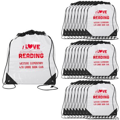 14" x 16" Personalized Large I Love Reading Plastic Drawstring Bags ...