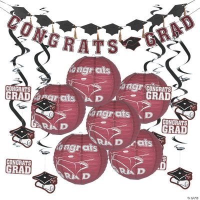 Burgundy Congrats Grad Hanging Decorations Kit - 20 Pc.