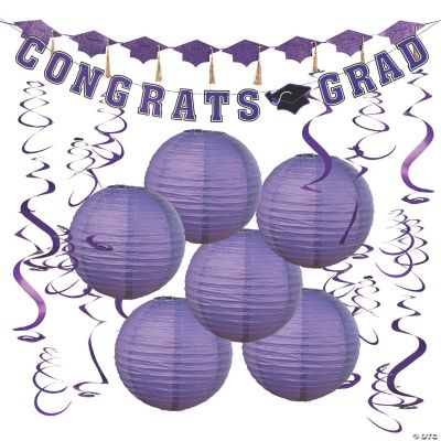 Purple Congrats Grad Hanging Decorations Kit - 20 Pc.