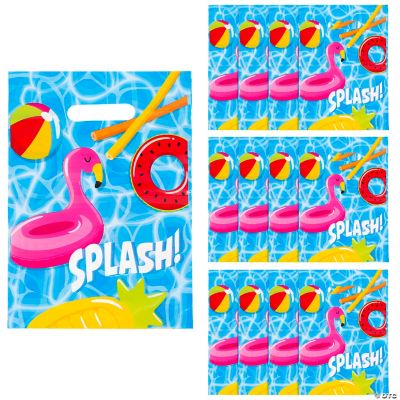 8 1/2" x 12" Pool Party Plastic Goody Bags - 12 Pc. - Discontinued