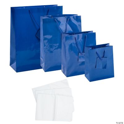Assorted Royal Blue Gift Bags with Tags & Tissue Paper Kit - 168 Pc.