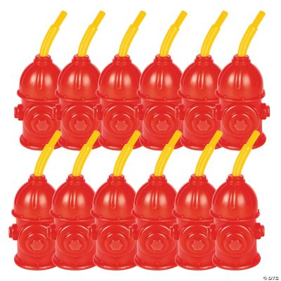 9 oz. Bulk 48 Ct. Fire Hydrant Reusable Plastic Cups with Straws ...